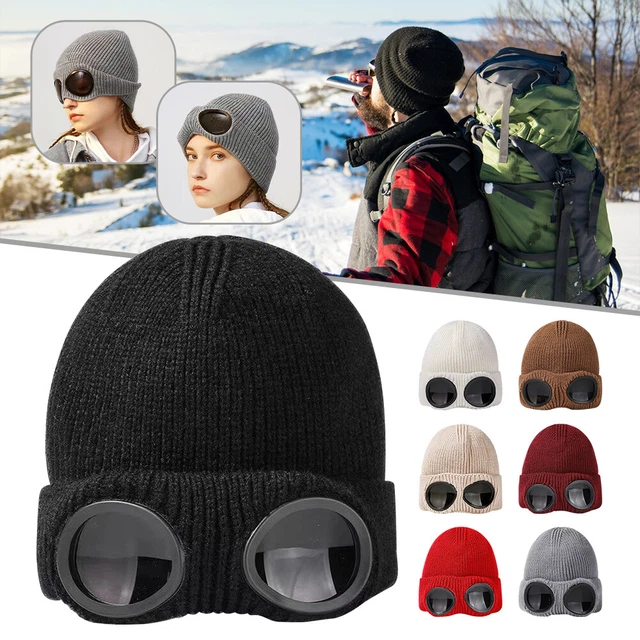 UNISEX WINTER KNITTED Woolly Chunky Beanie Hat Goggle Cap Beanie Ski ...