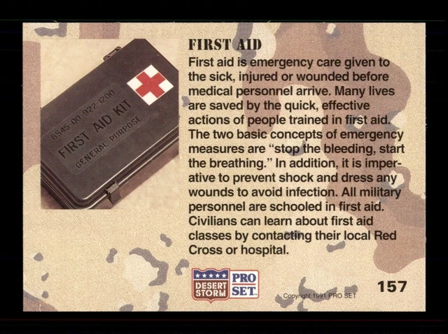 1991 FIRST AID 157 Pro Set Desert Storm Trading Card TC CC $2.29 - PicClick