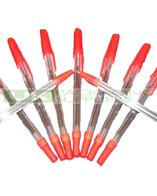 10 QUALITY RED Biro Ballpoint Ball Point Pens With Caps Medium Tip ...