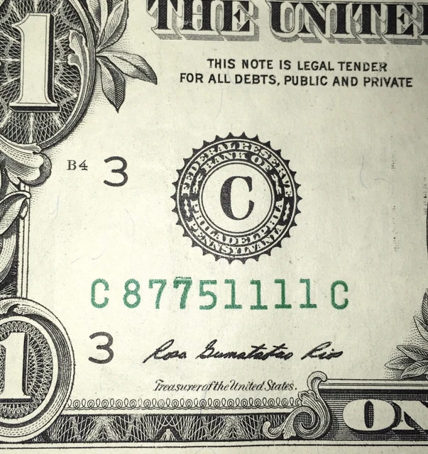 ERROR $1 ONE Dollar Bill DOUBLE STAMPED 7 in Serial Number Collector’s ...