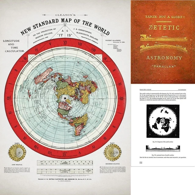 FLAT EARTH MAP - Gleason's 1894 New Standard Map Of The World - 24" x ...