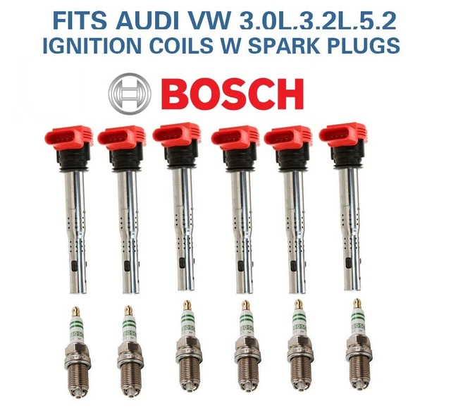BOSCH ENGINE Ignition Coil & BOSCH Spark Plug Set 12pc Kit Audi VW 3.2L ...