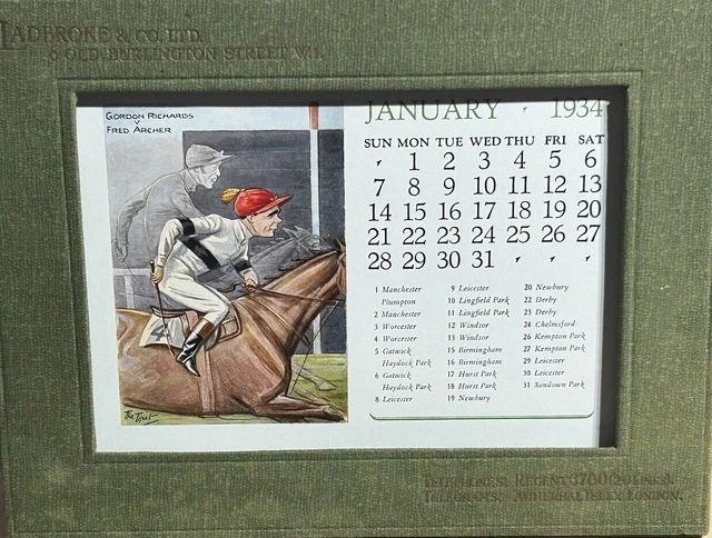 1934 LADBROKE & Co Racing Calendar Fixtures Tout Sketches Complete ...