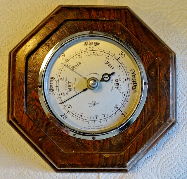 VINTAGE SB SHORTLAND Smiths British Made Barometer Oak Surround Wall ...