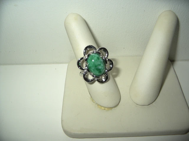 VINTAGE 70'S SARAH COVENTRY (Flattery) Silver & Green Stone Adjustable ...