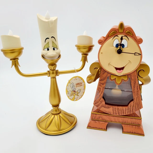 NEW DISNEY PARKS Beauty & The Beast Cogsworth Clock Lumiere Light Up ...