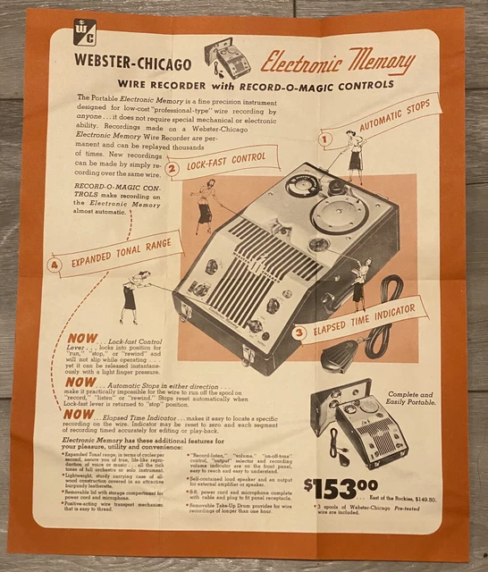 1940S ELECTRONIC MEMORY Portable Wire Recorder Model 180 vintage ...