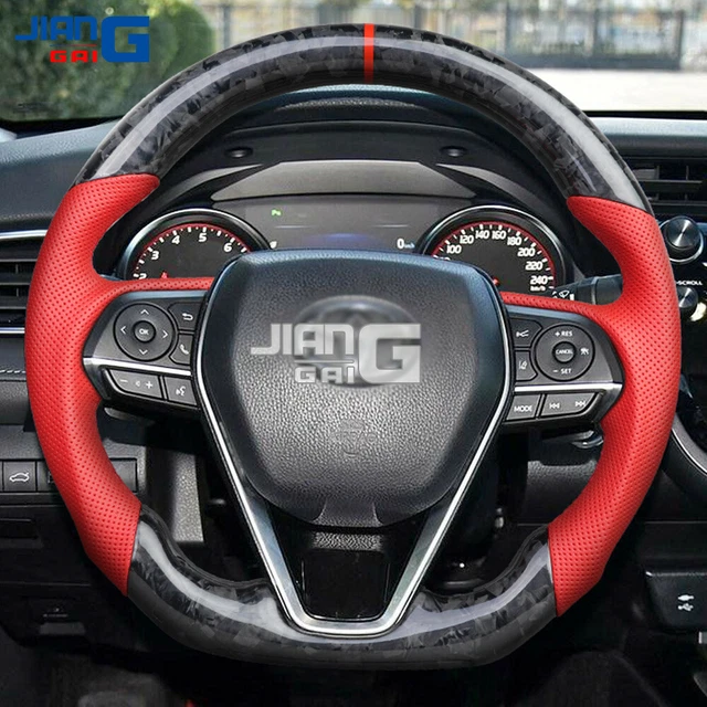 VOLANT CUIR ROUGE fibre de carbone forgé compatible 18+ Toyota Camry ...