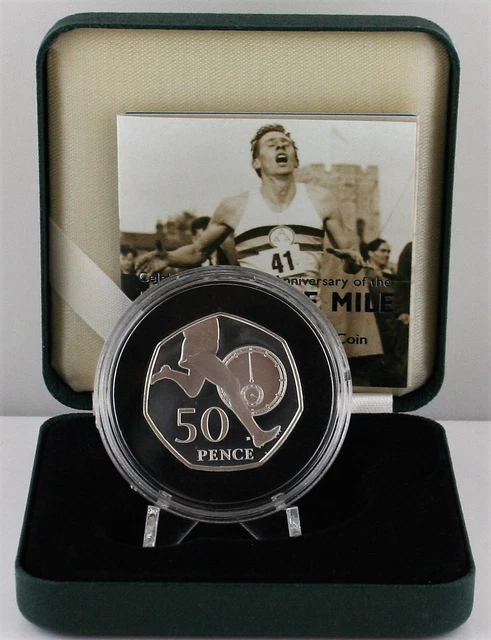 2004 ROYAL MINT Four Minute Mile PIEDFORT Silver Proof Fifty Pence 50p ...