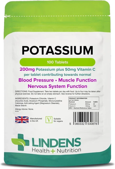 POTASSIUM 200MG TABLETS with Vitamin C 50mg – 100 Tablets – Supports ...