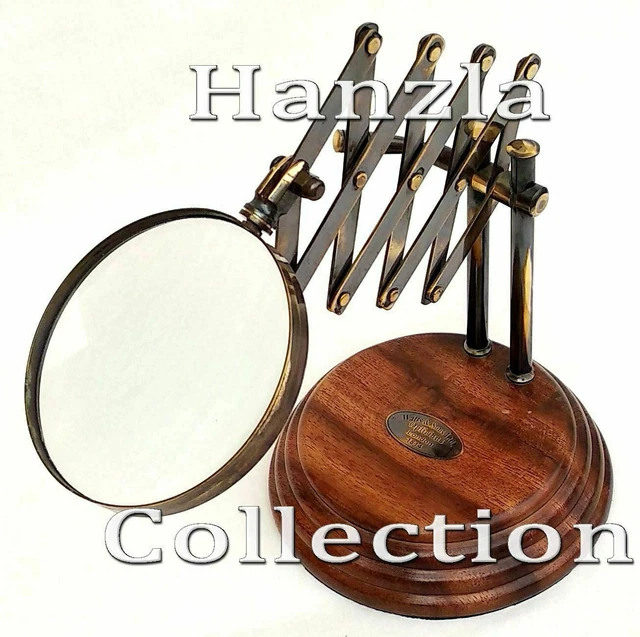 LOUPE DE BUREAU style vintage canal loupe laiton sur support bois EUR ...