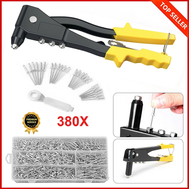 HEAVY DUTY HAND Pop Rivet Gun Tool Kit 380 Assorted Rivets 4 Nozzle ...