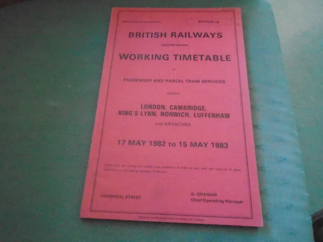 1982 BRITISH RAILWAYS Working Timetable Book - London Kings Lynn ...