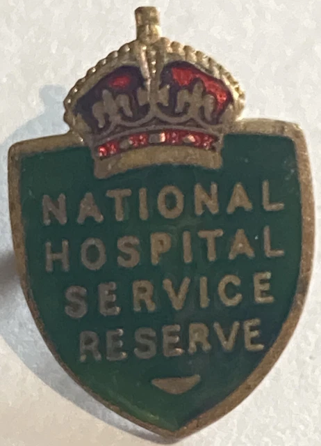 VINTAGE ENAMEL BADGE National Hospital Service Lapel Pin Reserve Green ...