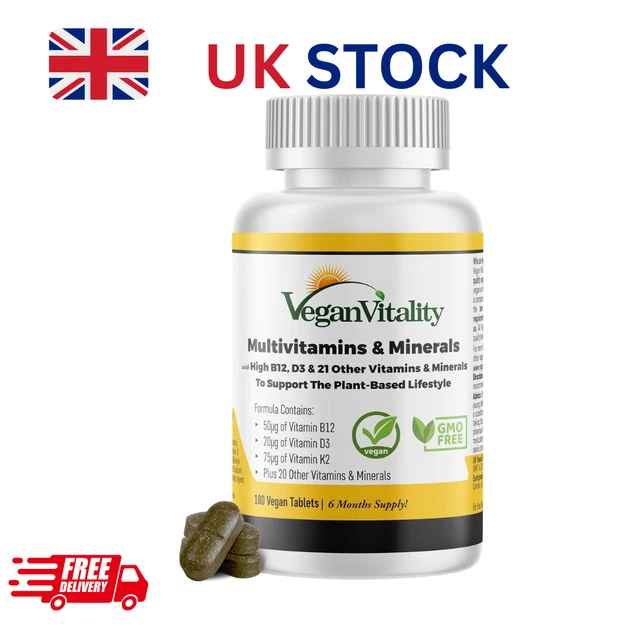 VEGAN MULTIVITAMINS MINERALS High Strength Vitamin B12 D3 K2 180 ...
