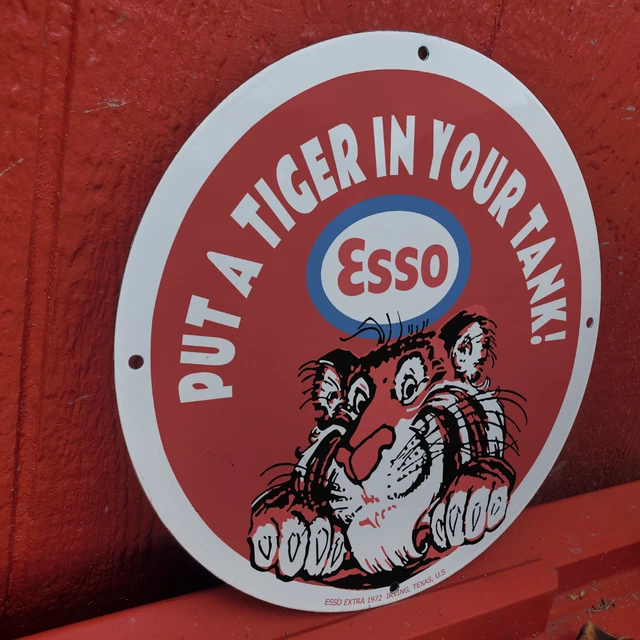 VINTAGE 1972 ESSO "Put A Tiger In Your Tank" Benzin Porzellan Gas & Öl ...