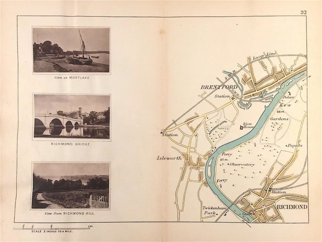 RIVER THAMES MAP Brentford Isleworth Richmond by Henry Taunt 1885 £80. ...