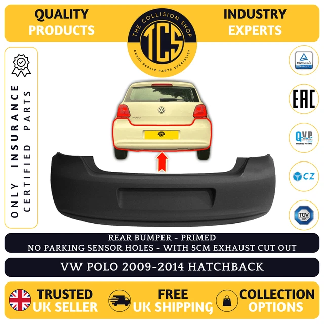 REAR BUMPER - Primed - For Vw Polo Hatchback 2009-2014 With 5Cm Exhaust ...