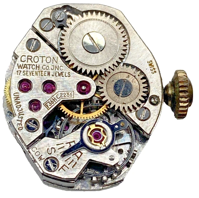 CROTON SWISS INCABLOC 17mm Manual wind watch movement tested functions ...
