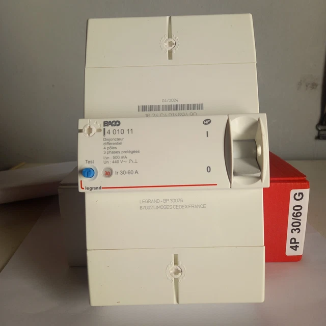 DISJONCTEUR DE BRANCHEMENT différentiel legrand triphasé 30-60A 500mA ...