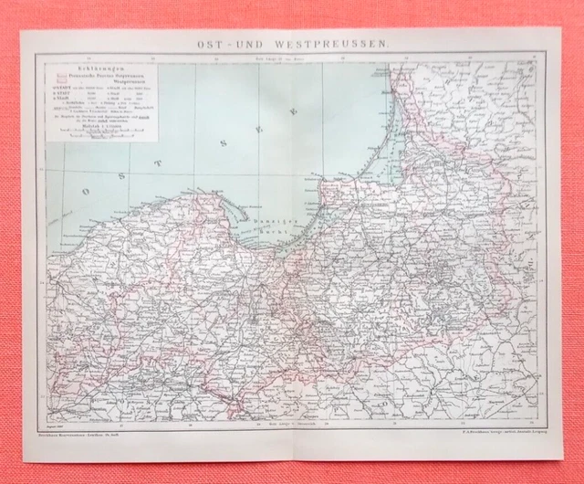 OSTPREUSSEN UND WESTPREUSSEN Deutsches Reich Landkarte von 1896 ...