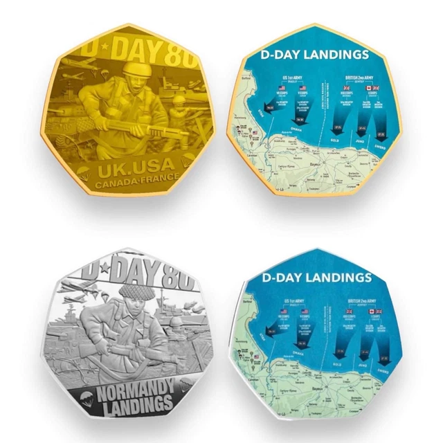 D-DAY ANNIVERSARY - The Normandy Landings 50p Shaped Gold / Silver ...