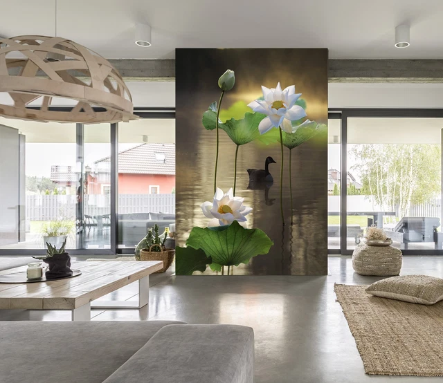 3D WHITE LOTUS Swan K3347 Wallpaper Mural Self-adhesive Removable ...