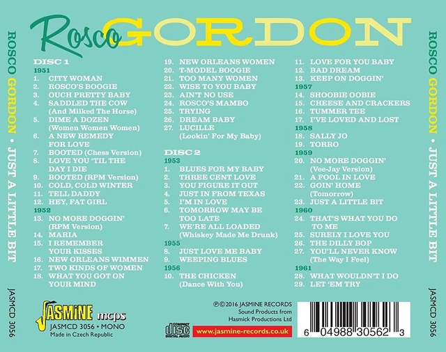ROSCO GORDON JUST a Little Bit Plus All the Singles As & Bs 1951-1961 ...