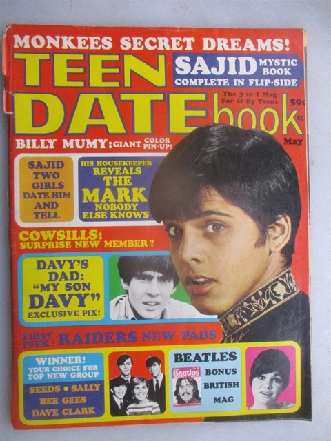TEEN DATE BOOK Magazine - May 1968 Issue - Monkees, Etc. $9.99 - PicClick