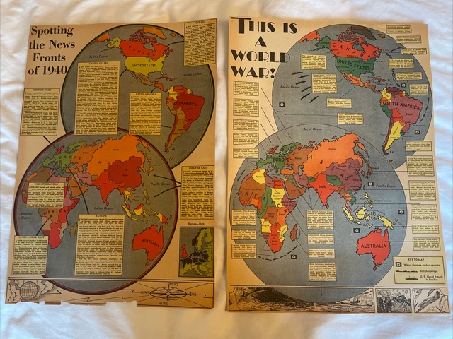 ORIGINAL 1930S 1940S WW2 WWII Newspaper Color Map Lot Of 2 Nazi Germany ...