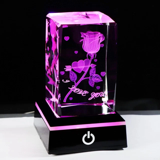 CRYSTAL ROSE KEEPSAKE in Crystal Glass with LED Base – 3D I Love You ...