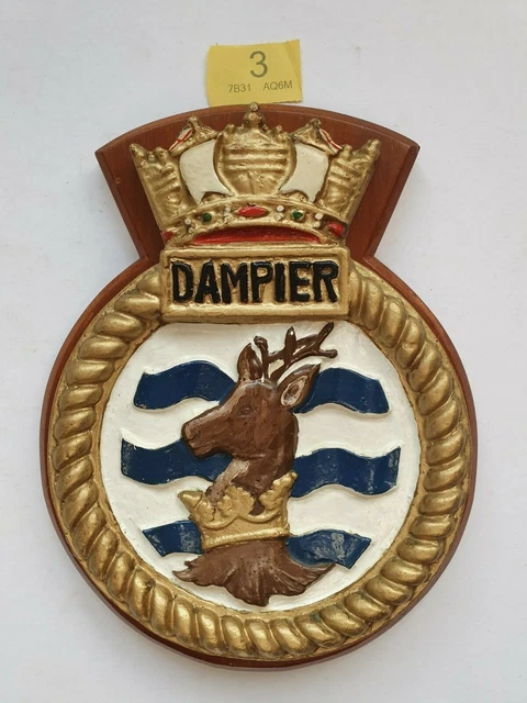 VINTAGE HMS DAMPIER SHIPS CREST LARGE SIZE ..... ORIGINAL 10.5 x 8 in £ ...