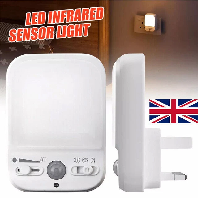 PLUG IN PIR Motion Sensor Hallway Plug Socket LED Home Night Light Lamp ...