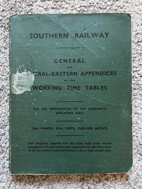 SOUTHERN RAILWAY TIMETABLES March 1934 General & Central Eastern ...