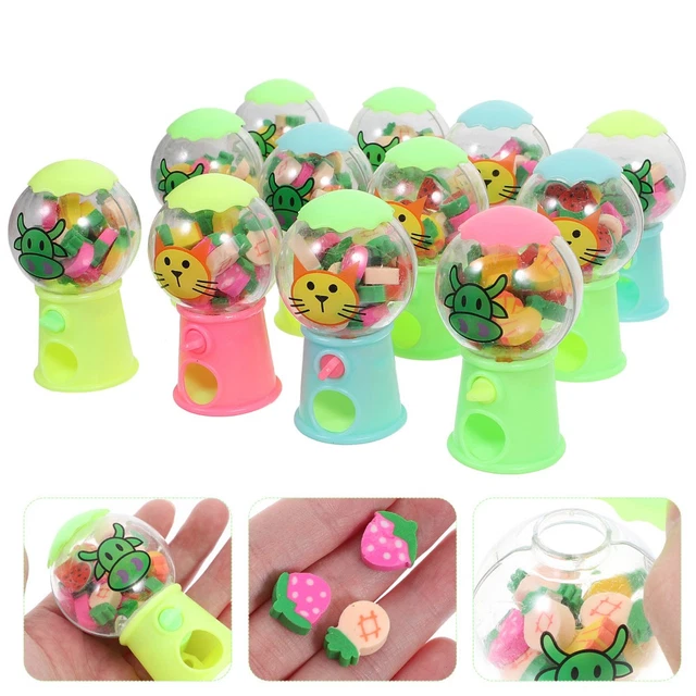 12 PCS ERASER Machine Container Candy Dispenser Mini Gumball Erasers ...