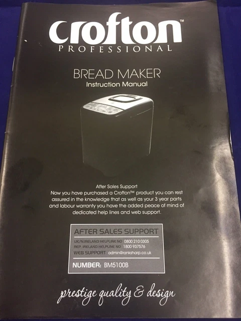 SPARES - CROFTON Professional Bread Maker Instruction Manual Model ...