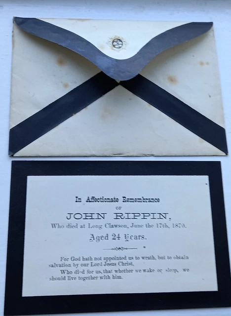 ANTIQUE FUNERAL/REMEMBRANCE CARD, John Rippon, 1870. Aged 24. With ...