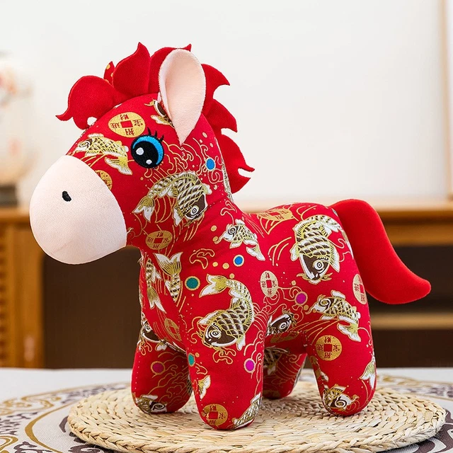 CUTE PLUSH HORSE Doll With Fish And Phoenix Print Design For New Year ...