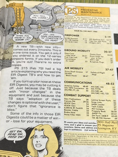US ARMY PREVENTIVE Maintenance Monthly Magazine #330 May 1980 New ...