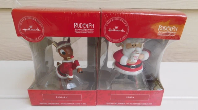 HALLMARK RUDOLPH THE Red Nosed Reindeer Series Santa TWO ORNAMENTS ...