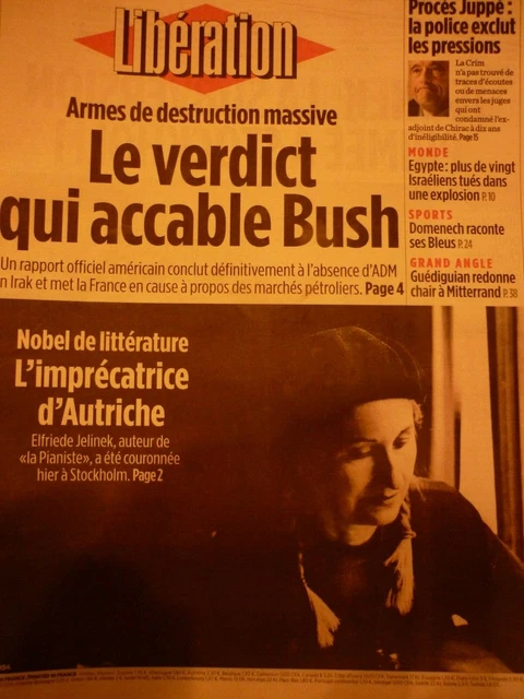 LIBERATION OCTOBER 8, 2004 Elfriede JELINEK Massouda JALAL $30.00 ...