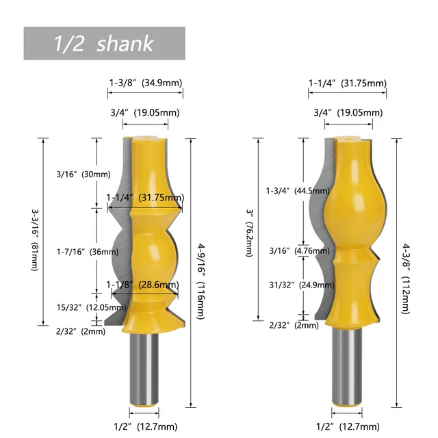 ARCHITECTURAL CROWN MOLDING Router Bits Reversible Set Profile 1/2 ...