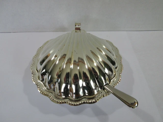 VINTAGE -QUEEN ANNE-MAYELL Silverplate Clam Shell Butter Dish Glass ...