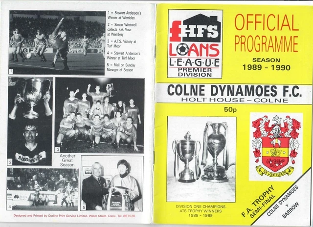 COLNE DYNAMOES V Barrow (FA Trophy, Semi Final, 1st Leg) - 07/04/1990 £ ...