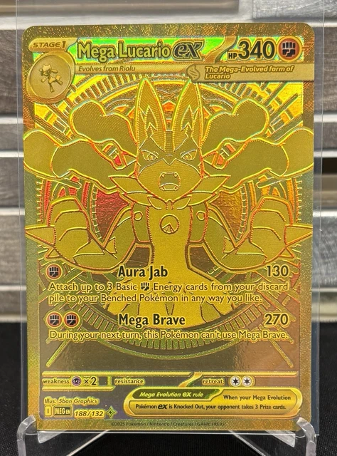 POKEMON TCG MEGA Evolution Mega Lucario EX 188/132 Gold Mega Hyper Rare ...
