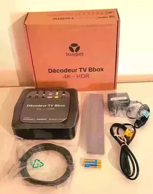 DÉCODEUR TV HD 4k HDR Bouygues BBOX android + telecommande- Neuf EUR 53 ...