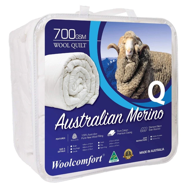 WOOLCOMFORT AUSTRALIAN MADE Merino Wool Quilt 700GSM Queen Size $127.99 ...