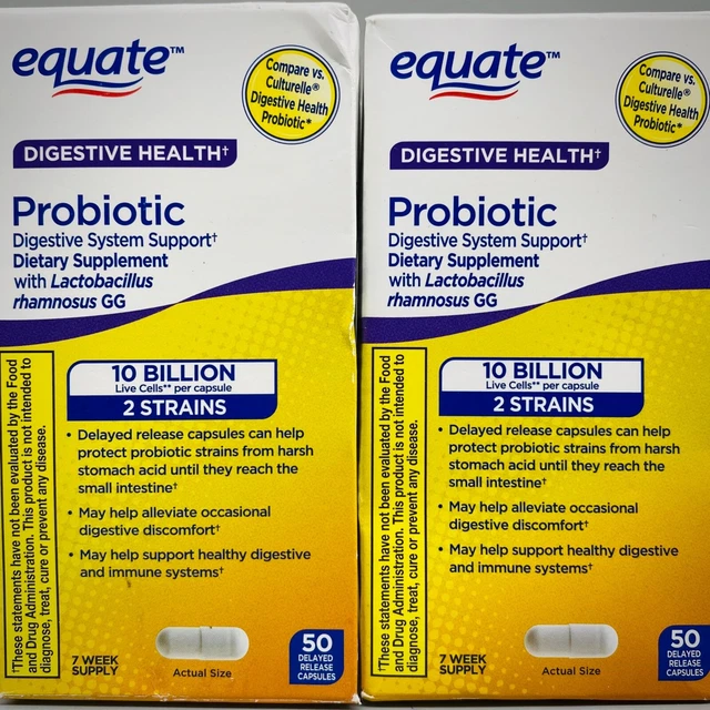 EQUATE PROBIOTIC 10 Billion 2 Strains Digestive Support 50 Caps x 2PK ...