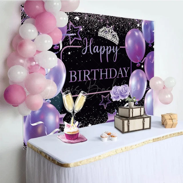 LOFARIS PURPLE BALLOONS Glitter Crown Happy Birthday Backdrop $36.09 ...