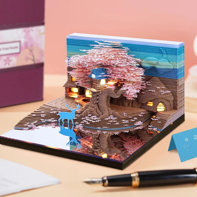 3D CALENDAR 2026 Memo Pad Time Piece Calendar Elk Sakura Tree House ...
